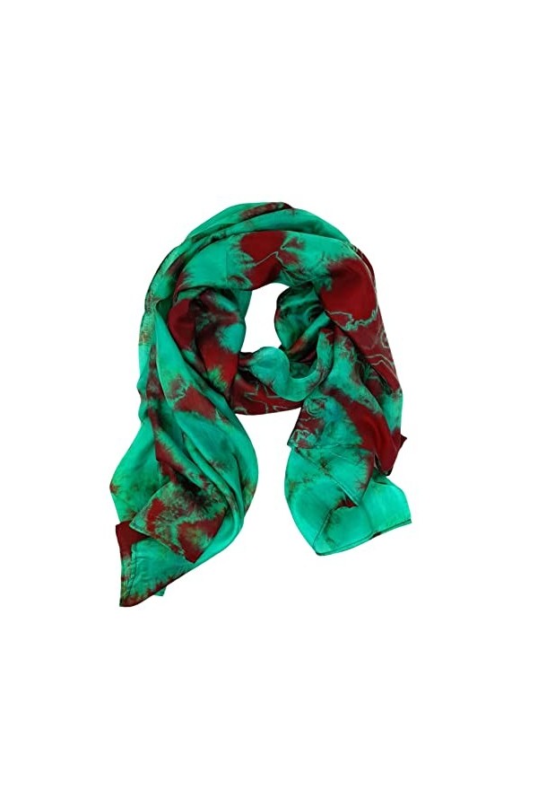 Écharpe 100 % soie verte et marron pour femme