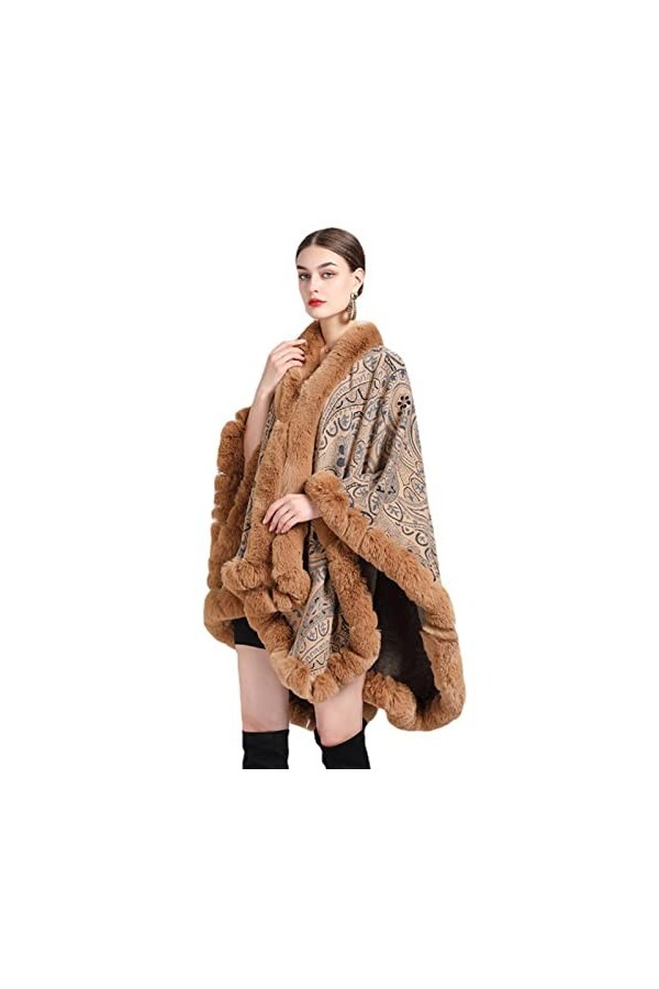 CELECH Femmes fausse fourrure douce Cape Poncho Capes manteau hiver...